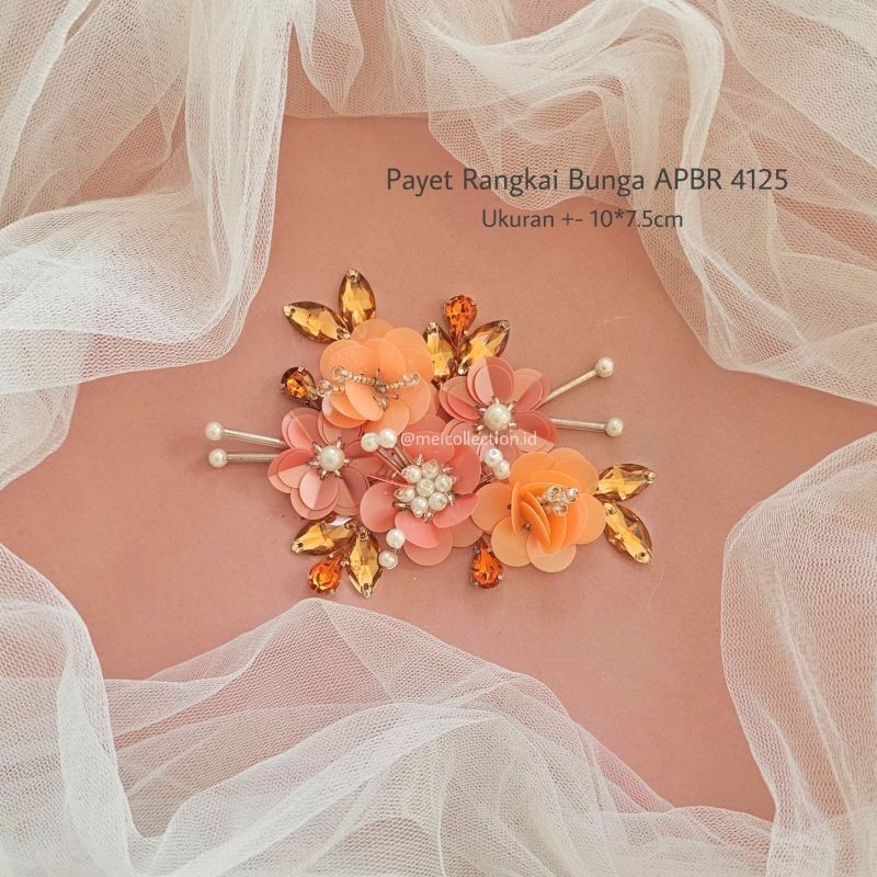 Jual Payet rangkai bunga 3D APBR 4125 Peach bahu kebaya tunangan wisuda ...