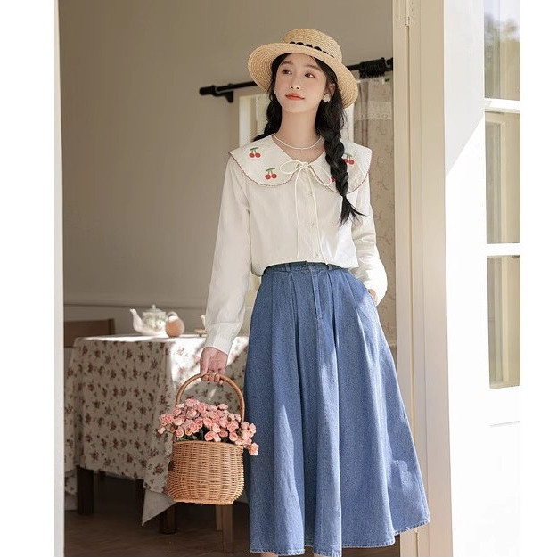 Jual Monica Rok Jeans 7/8 Style Korean Rok Denim Wanita Sctret Rok ...
