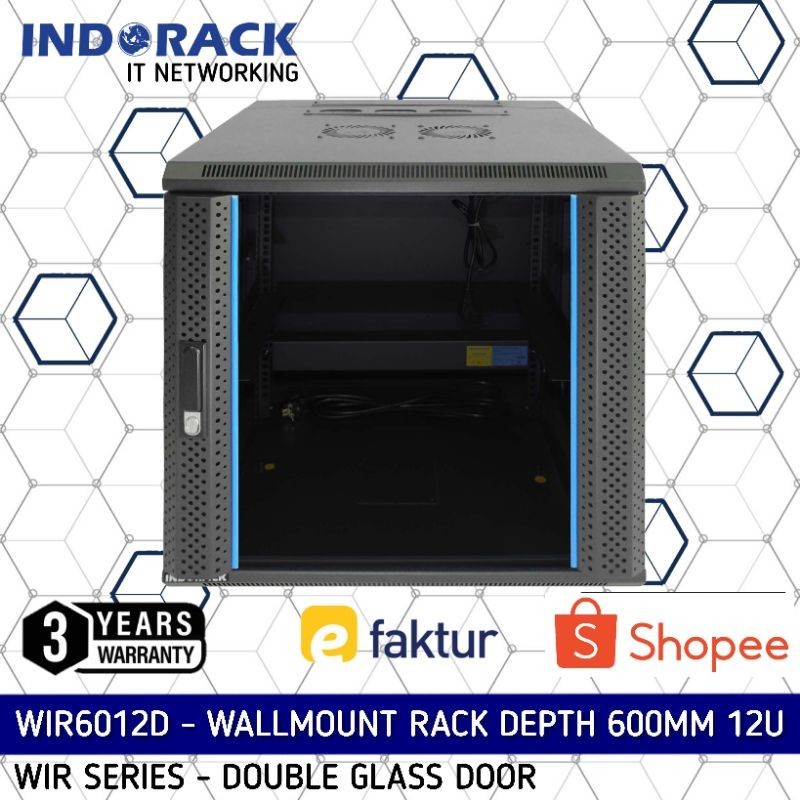 Jual WIR6012D - Wallmount Rack INDORACK Double Glass Door Rak Server ...