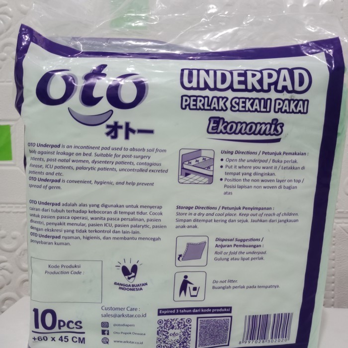 Jual Oto Underpad Perlak sekali pakai isi 10 Pcs Size 60x45 Cm K01 ...