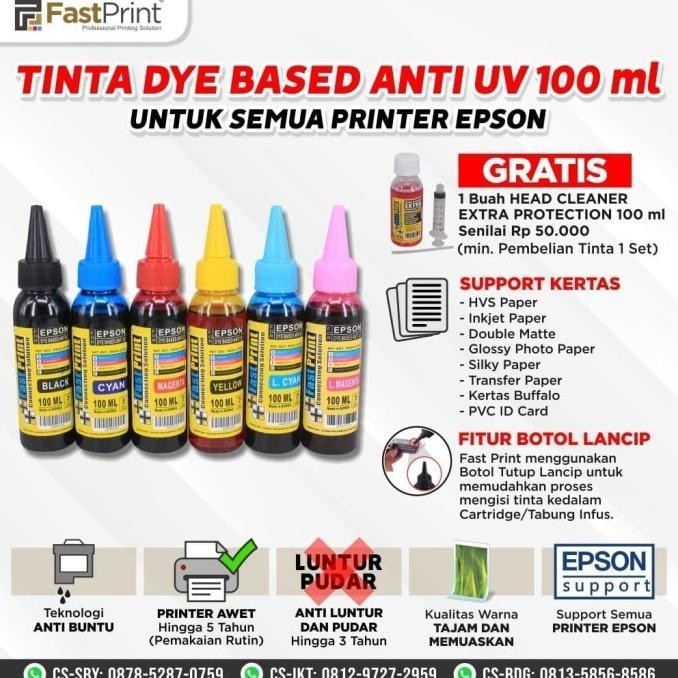 Jual Tinta Dye Based Anti Uv Epson 1 Set - 6 Warna - 100 Ml | Shopee ...