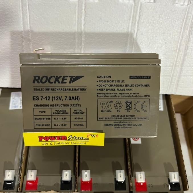 Jual Battery VRLA MF Rocket ES 7-12 12V 7Ah Accu Aki UPS Baterai Kering ...