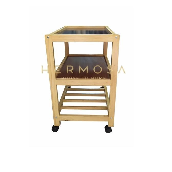 Jual Meja rak dorong tv dispenser 3 susun tahap roda kayu LM | Shopee ...