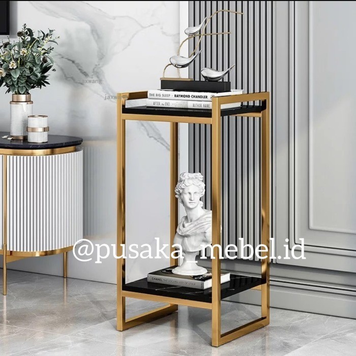 Jual bed side table besi stainless gold top marmer hitam Nero Marquina | Shopee Indonesia