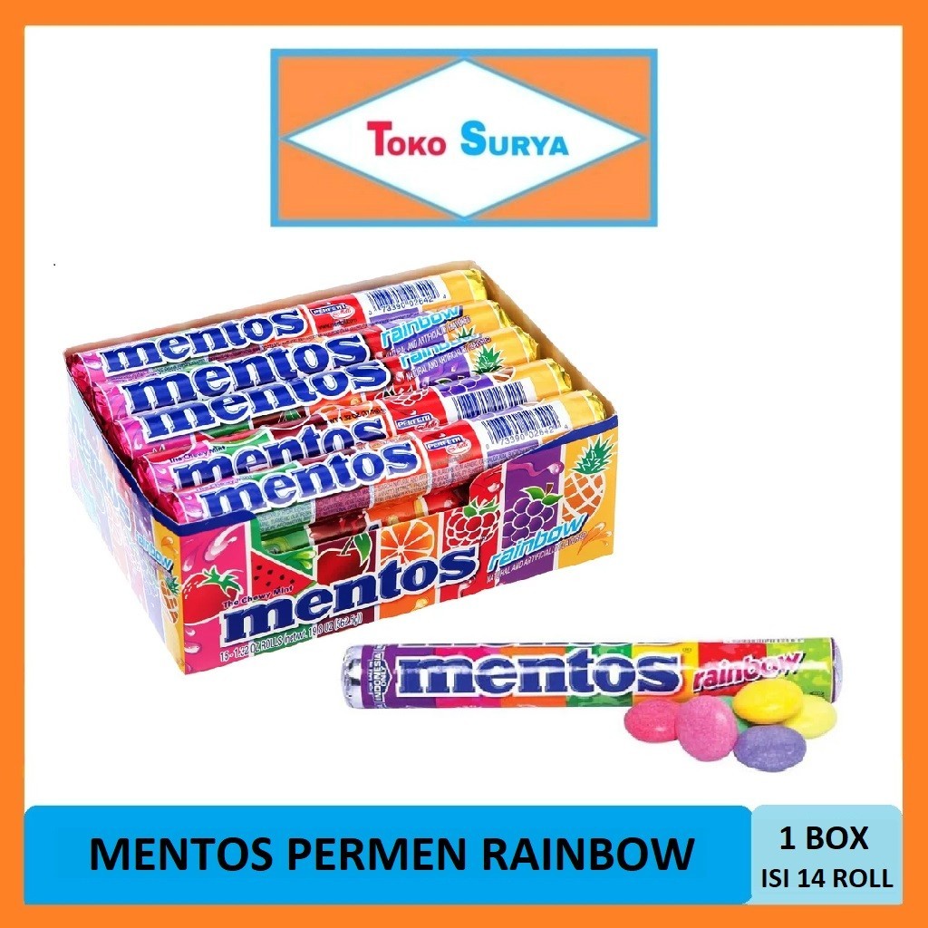 Jual Permen Mentos Roll Rasa Rainbow / Aneka Buah 1 Box Isi 14 Roll ...