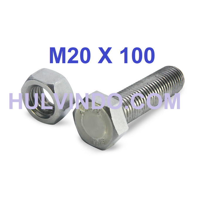 Jual BAUT MUR HEX STAINLESS STEEL 304 M20 X 100 | Shopee Indonesia