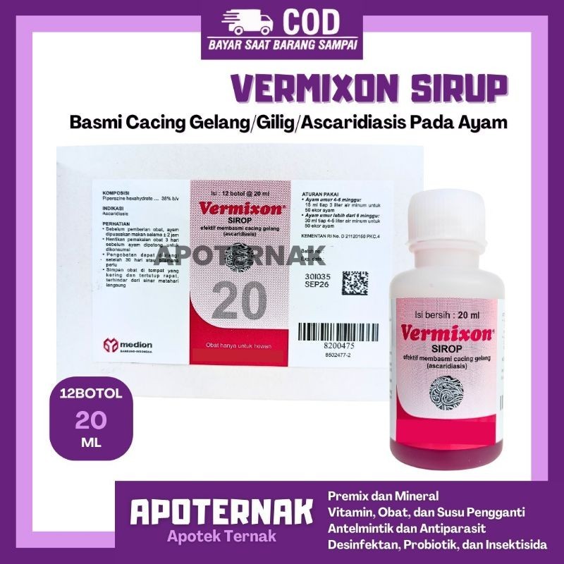 Jual VERMIXON 20 ml (1Box 12 Botol) - Sirup Obat Cacing Ayam Unggas ...