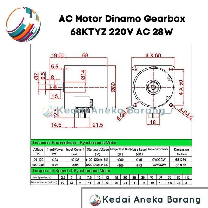 Jual AC Gear Gearbox Dinamo Motor 68KTYZ 220V 10RPM 28W High Torque ...