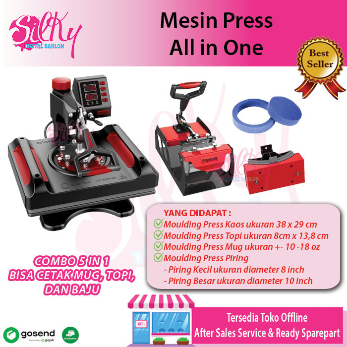 Jual MESIN PRESS KAOS 5 IN 1 COMBO ALL IN ONE HOT PRESS DTG DTF SUBLIM | Shopee Indonesia
