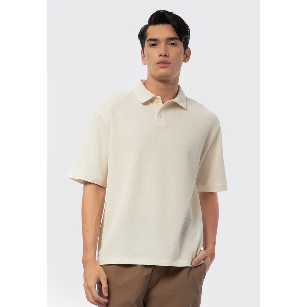 Jual Executive Short Sleeve Textured Polo Shirt Ivory | Shopee Indonesia
