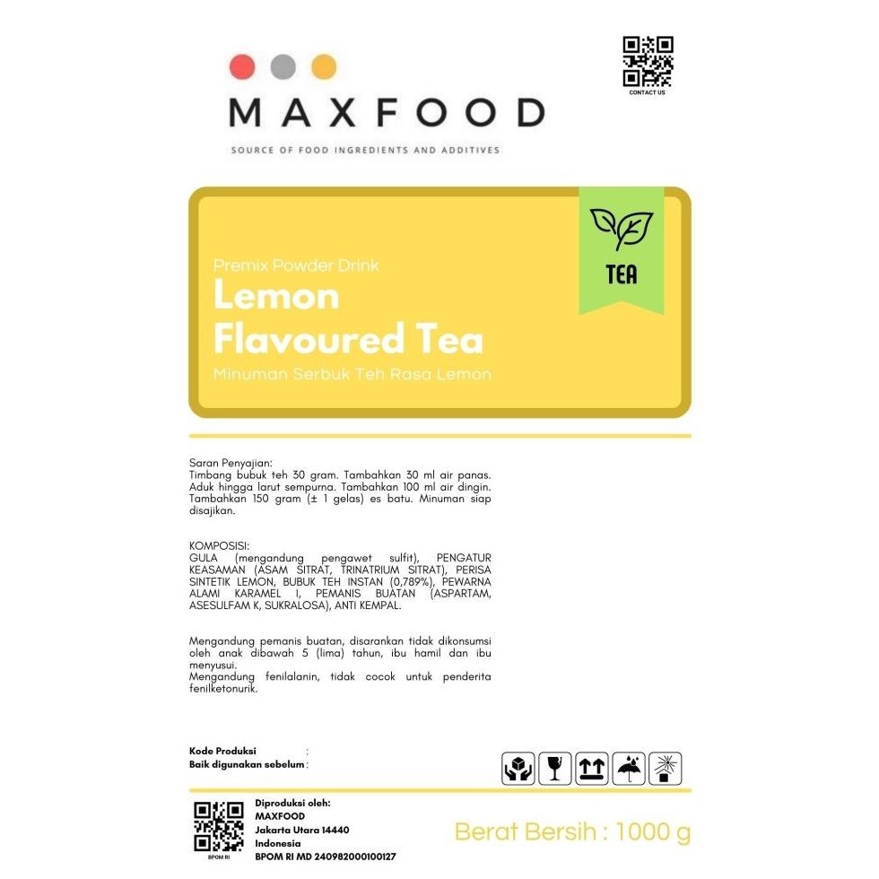 Jual MAXFOOD -[25 KG] Lemon Tea Powder Drink / Bubuk Minuman Teh Rasa ...