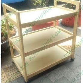 Jual Meja rak dorong tv dispenser 3 susun tahap roda kayu ramin kuning ...