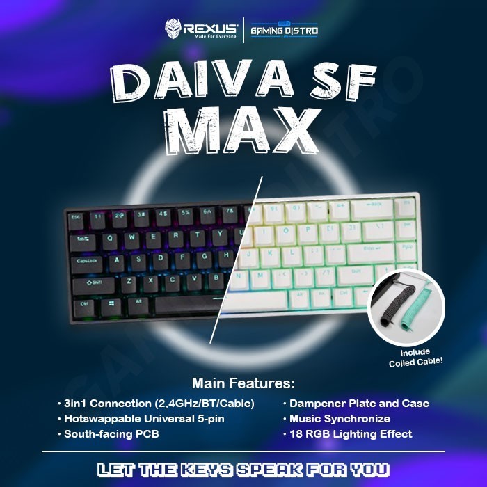 Jual Ready Keyboard Gaming Rexus Daiva D68 SF MAX Wireless Hotswap ...