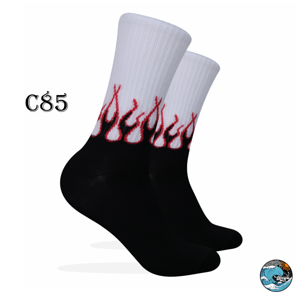 Jual Kaos Kaki Oldschool - Kaos Kaki Skate Api Hitam Merah Dasar Putih ...
