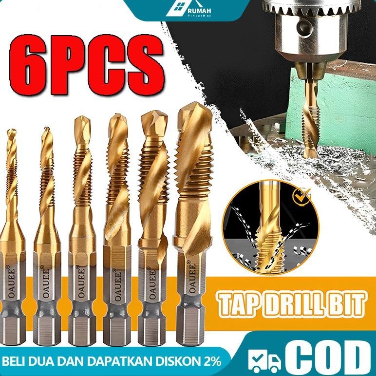 Jual Hj-64 Mata Bor 6Pcs Pembuat Ulir Drat Drill Tap Set Hex Twist ...