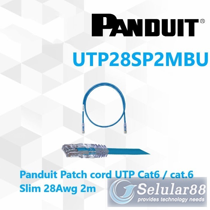 Jual Panduit UTP28SP2MBU Patch Cord UTP Cat6 Cat 6 Slim 28AWG 2m 2meter ...