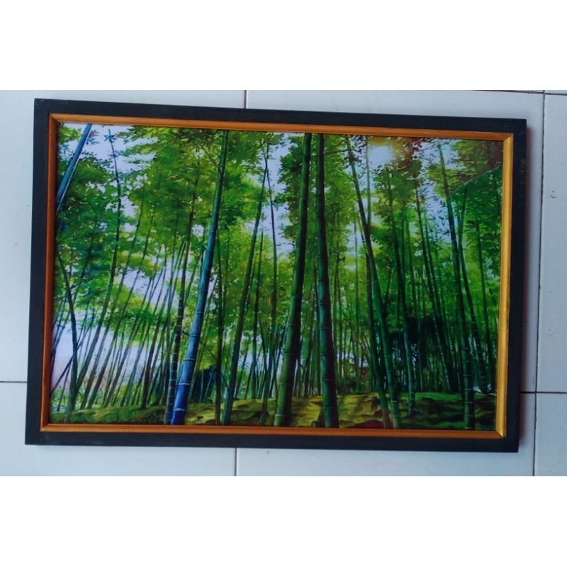 Jual hiasan dinding murah lukisan cetak hutan bambu plus Bingkai ukuran ...