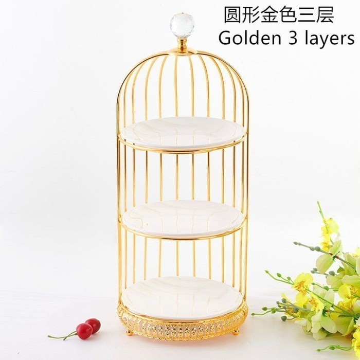 Jual Ceramic Stand Cake Plate Bird Cage Tempat Kue Gold/ Tray Buah ...