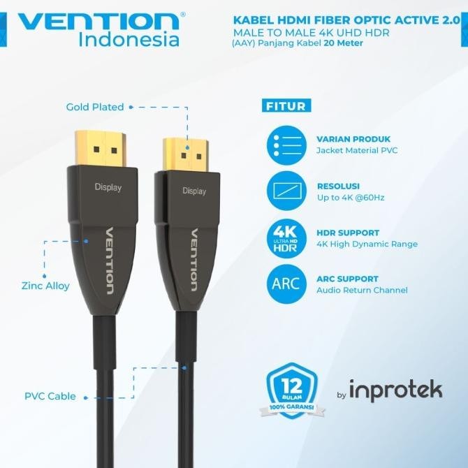 Jual Vention 20M Kabel Active Fiber Optic Hdmi Male To Male Uhd 4K Hdr | Shopee Indonesia