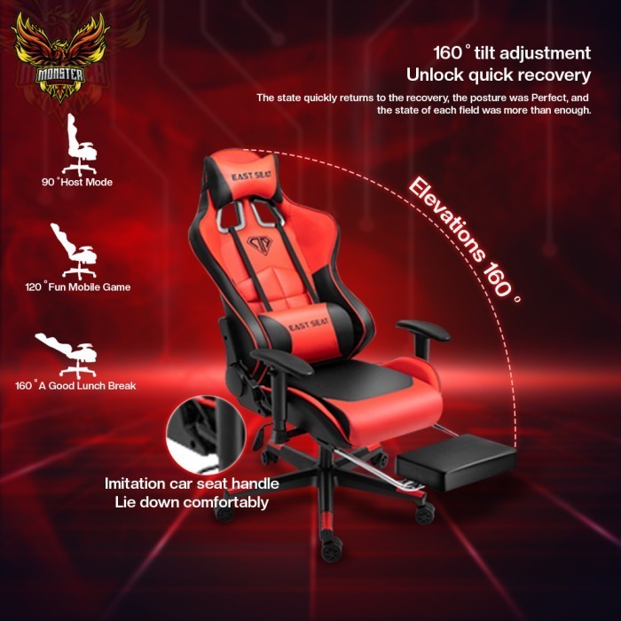 Jual Monster East Seat Gaming Chair Latex Kursi Gaming Massage Footrest ...