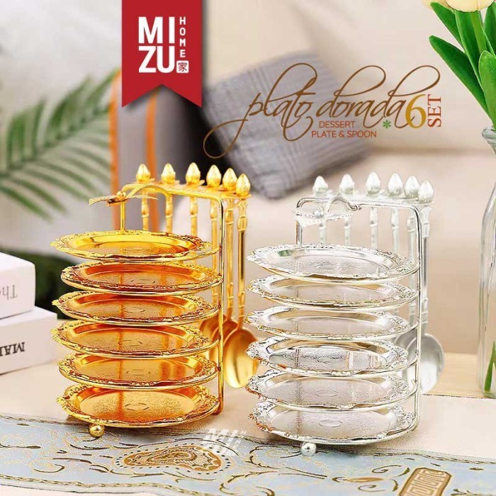 Jual Mizu Plato Dorada Afternoon Tea Time Set Piring Saji Kue Sendok Emas | Shopee Indonesia
