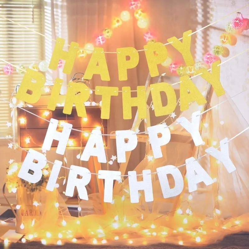 Jual OST Banner Happy Birthday Huruf Glitter Warna Warni Backdrop Pesta ...