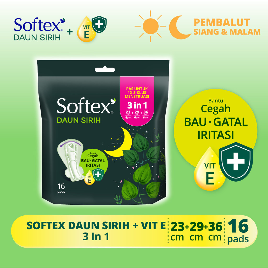 Jual Softex Daun Sirih + Vitamin E 3in1 16 pads - Pembalut Daun Sirih | Shopee Indonesia