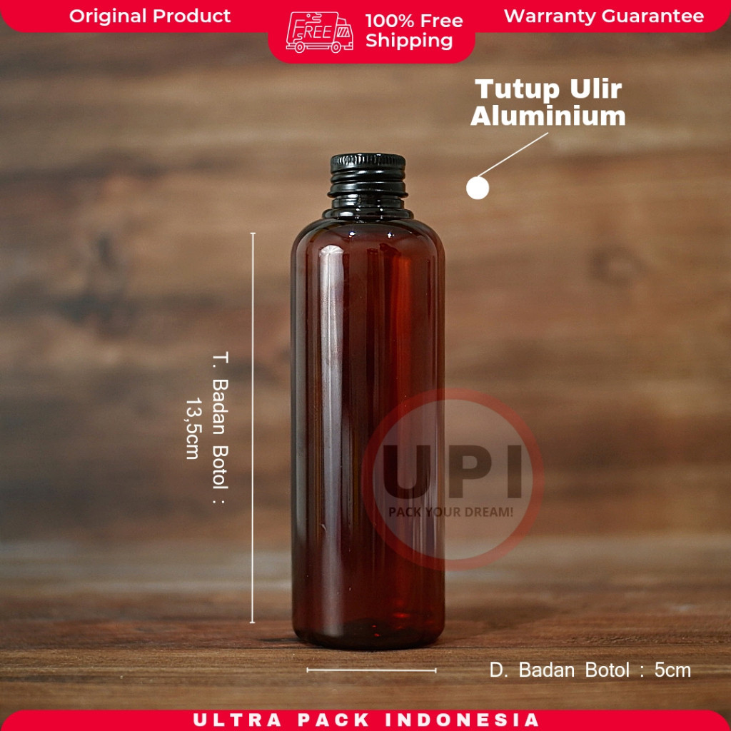 Jual KEMASAN MINUMAN BOTOL FOOD GRADE - PET BR 250ML AMBER + TUTUP ULIR ALUMINIUM HITAM [ BOTOL ...