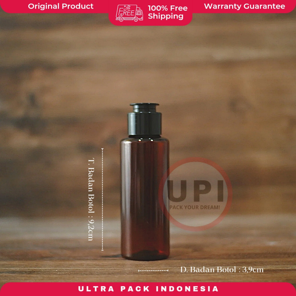 Jual KEMASAN BOTOL FLIPTOP ISI ULANG - BOTOL PET RF 100ML AMBER + FLIP TOP JAMUR | Shopee Indonesia