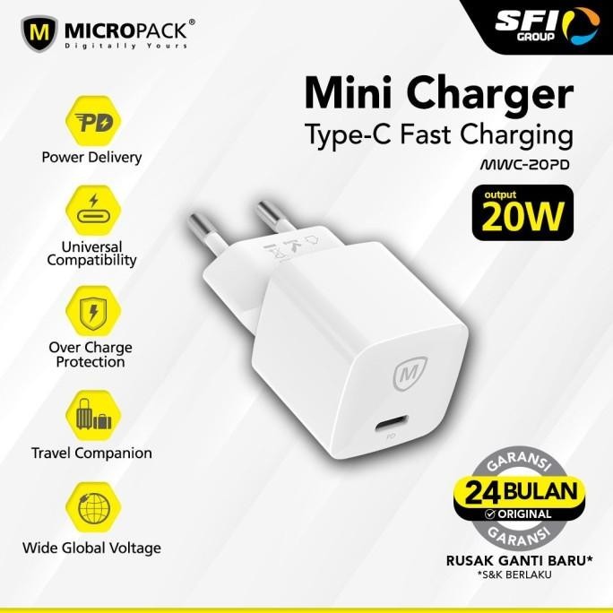 Jual PROMO ! 100% ORIGINAL MICROPACK WALL CHARGER MINI FAST CHARGER TYPE C PD 20 WATT - (MWC-20 ...