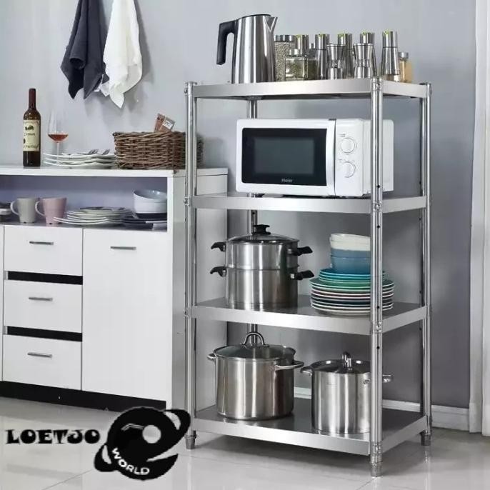 Jual Rak dapur 4 susun Besi Stainless portabel Rak panci oven microwave ...