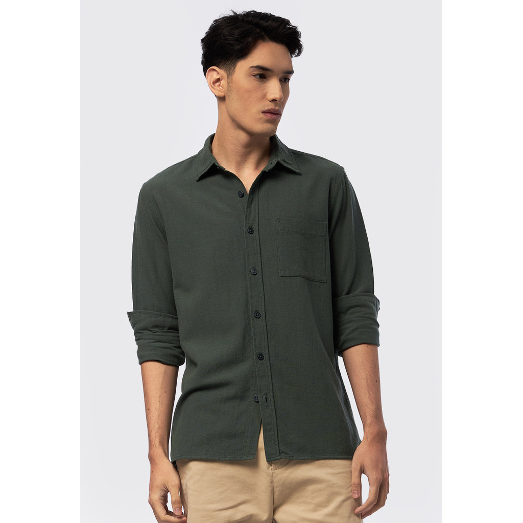 Jual Executive Long Sleeve Washed Textured Shirt Dusty Green | Shopee ...