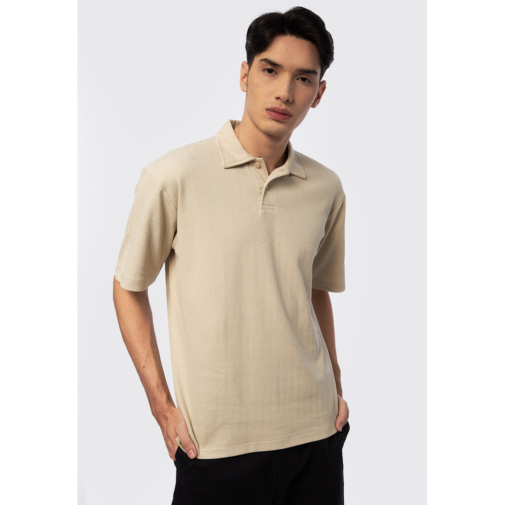 Jual Executive Short Sleeve Textured Polo Shirt Beige | Shopee Indonesia