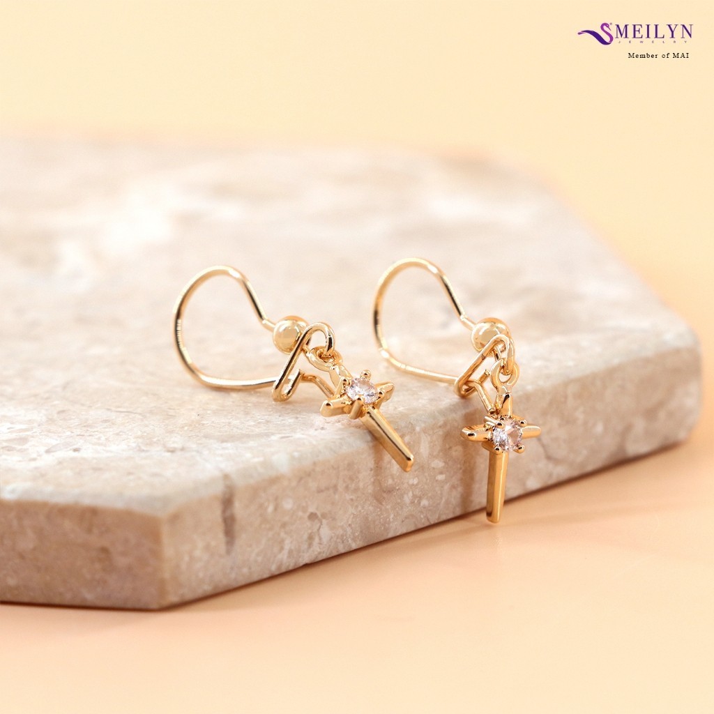 Jual MEILYN Anting Klip Jurai Kasual Motif Salib Round Cross Emas ...