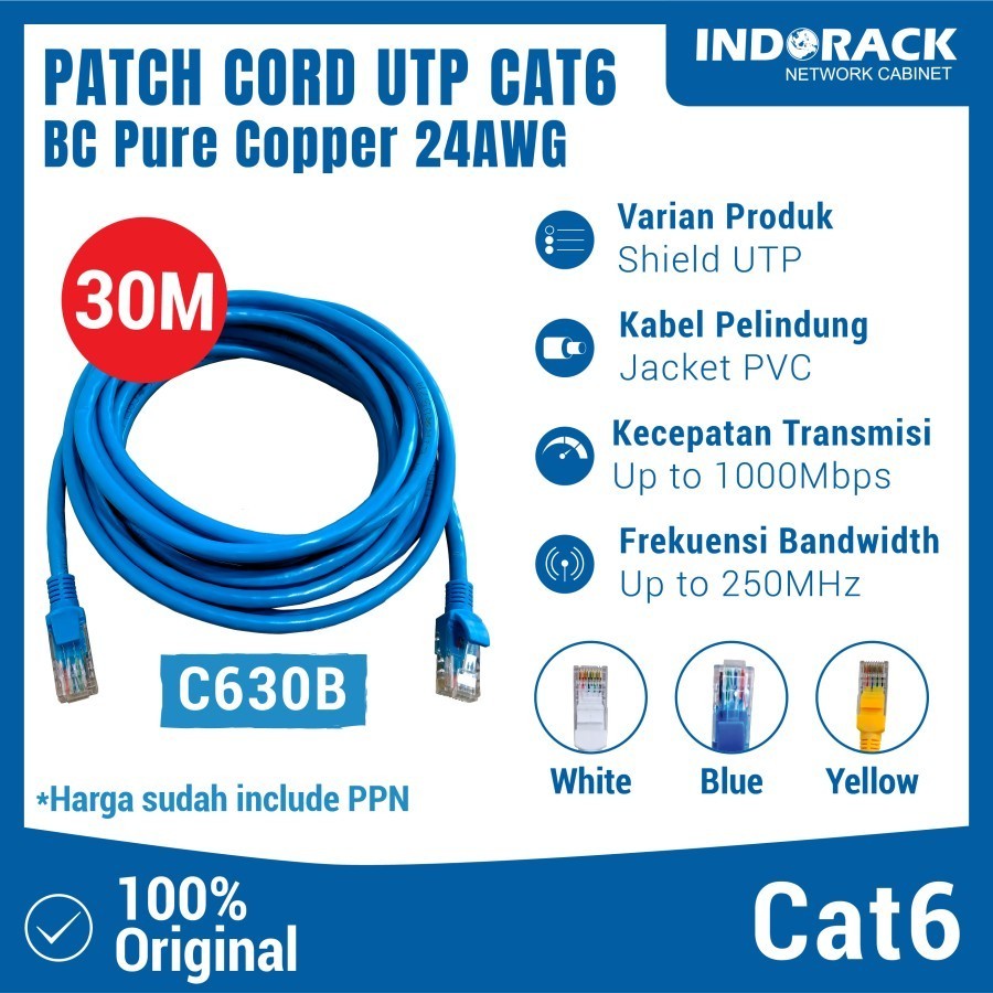 Jual Kabel Lan 30Meter Patch Cord Cat6 UTP Ethernet Patch Cord Cable BIRU | Shopee Indonesia