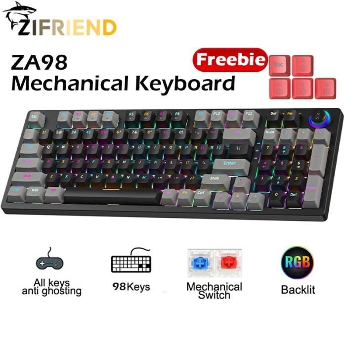 Jual Zifriend Za98 Black Mechanical Keyboard Blue Red Switch Wired 98 Keys | Shopee Indonesia