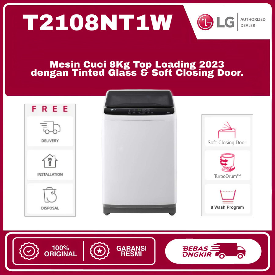 Jual LG T2108NT1W - Mesin Cuci 1 Tabung 8kg Top Loading Soft Closing ...