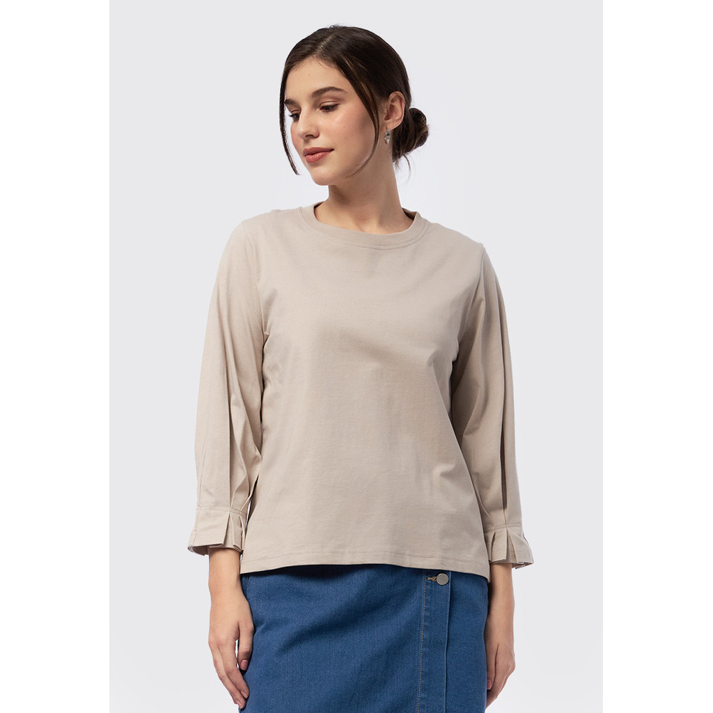 Jual Et Cetera Pleated 3/4 Sleeves Top TAUPE | Shopee Indonesia
