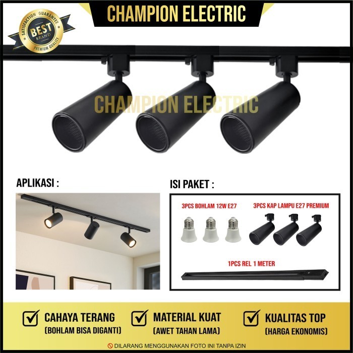 Jual New Paket Lampu Sorot Rel Isi 3 Spotlight Track Light Rell 10/20 ...