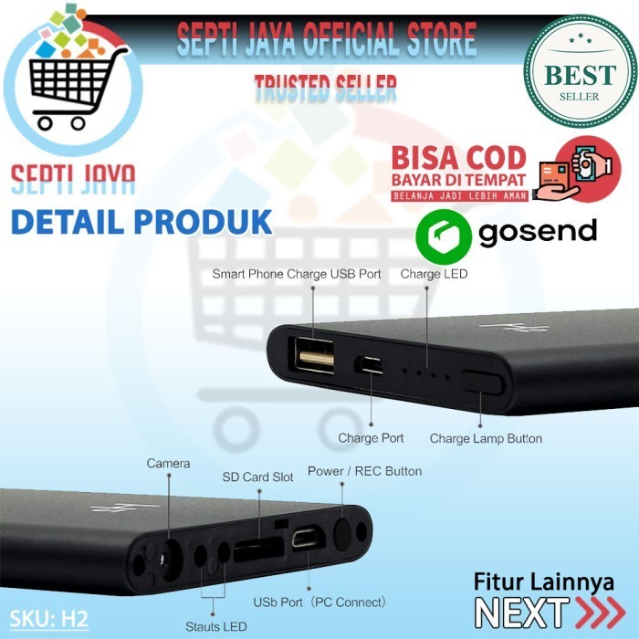 Jual H2 Powerbank Kamera Full Hd 1080P Original Spy Cam Camera Power ...