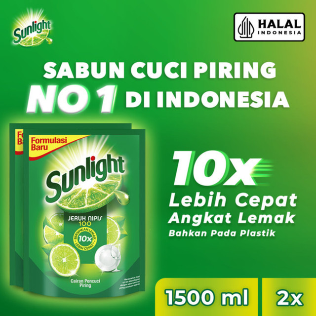 Jual Sunlight Sabun Cuci Piring Cair Jeruk Nipis Refill 1500ml x 2 pcs | Shopee Indonesia