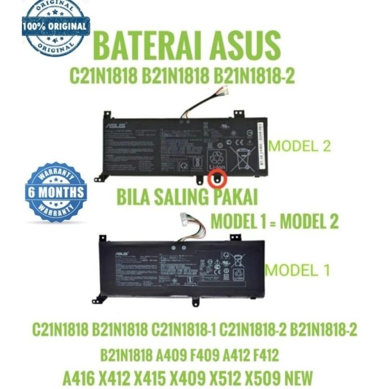 Jual BATERAI LAPTOP ASUS VIVOBOOK X412UA MODEL C21N1818 ORIGINAL 2807T | Shopee Indonesia