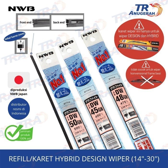 Jual Karet Wiper Refill DESIGN Hybrid NWB 14, 16, 17, 18, 19, 20, 22 ...