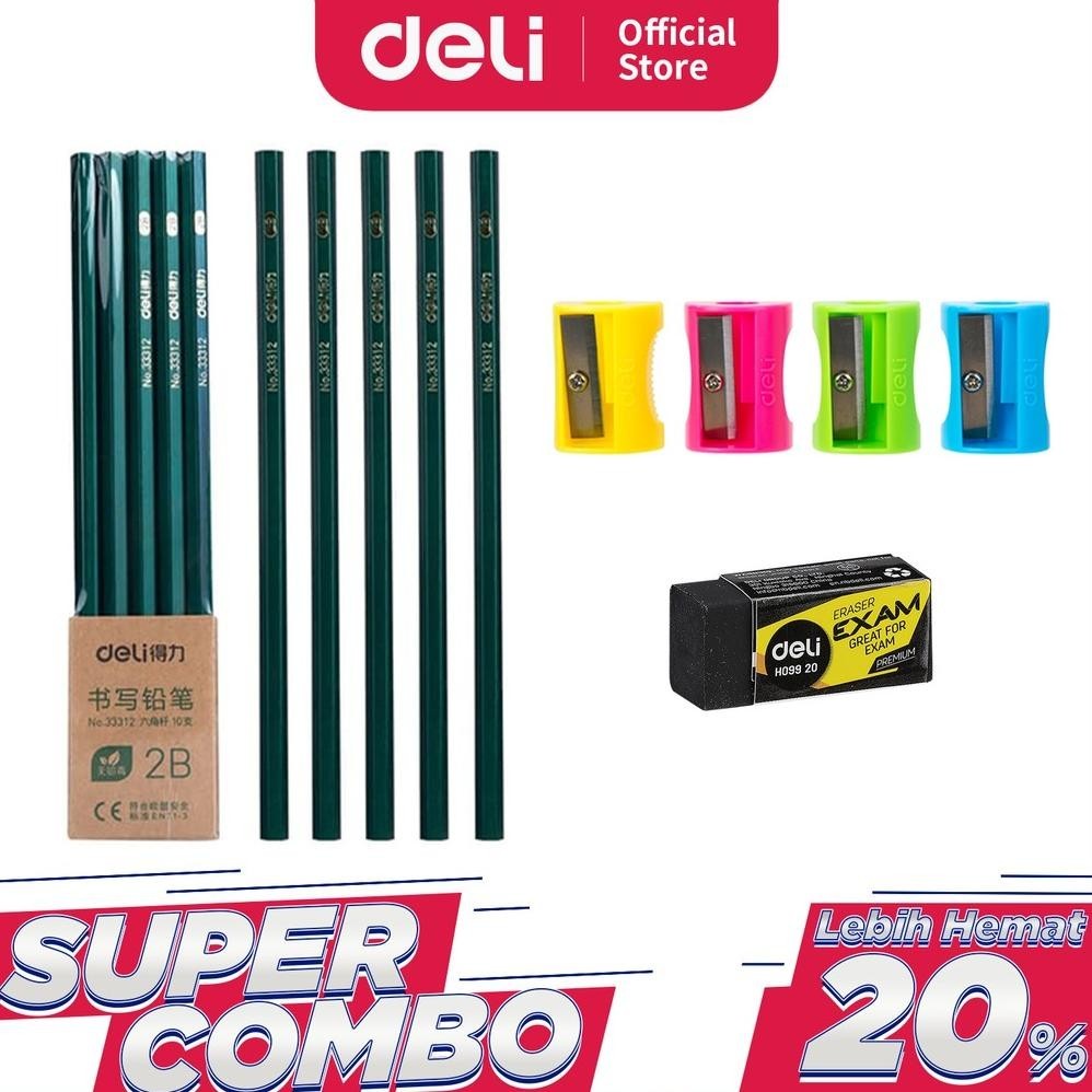 Jual fj-44 Deli Combo Set 1 - Pensil Kayu 2B + Penghapus + Rautan Mini ...
