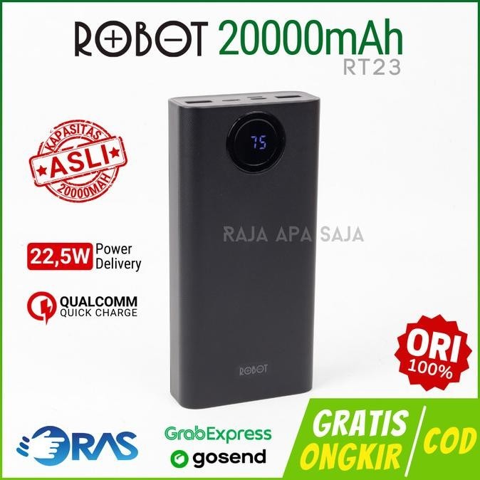 Jual POWERBANK ROBOT 20000MAH 22,5W 3A POWER DELIVERY 3 PORT USB TYPE C FAST QUICK CHARGING RT23 ...