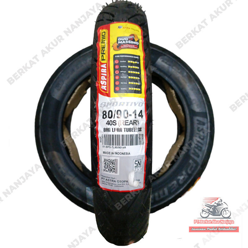 Jual Aspira Premio Sportivo 80/90-14 R Ban Matic Tubeless BONUS Pentil | Shopee Indonesia