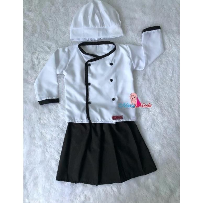 Jual DWL-49 Baju Chef Koki Anak Perempuan / Koki Cilik / Set Baju Koki Photoshoot Newborn / Baju ...