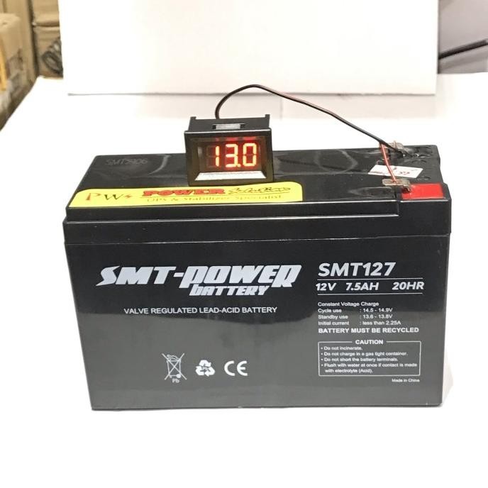 Jual SMT POWER Battery 12V 7AH 7,5Ah + Digital Volt Meter | Shopee ...