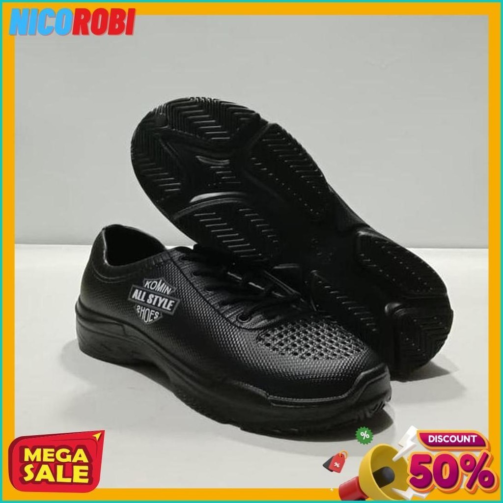 Jual Sepatu Sekolah Murah Impor Karet Awet Pylon Komin Full Hitam Size ...