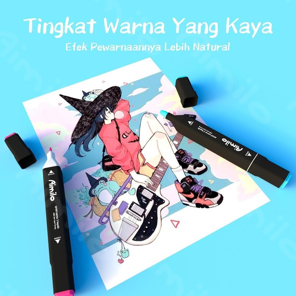 Jual sr-32 [READY] Aimilo Spidol Warna Warni 1 Set Sketch Marker 2 Tip ...